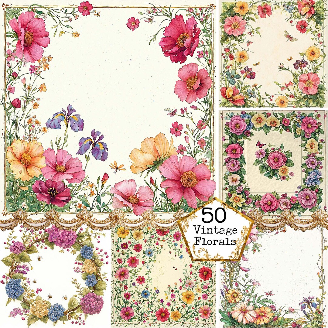 JPEG Spring Floral Frames Clipart Bundle Floral Background Flower ...