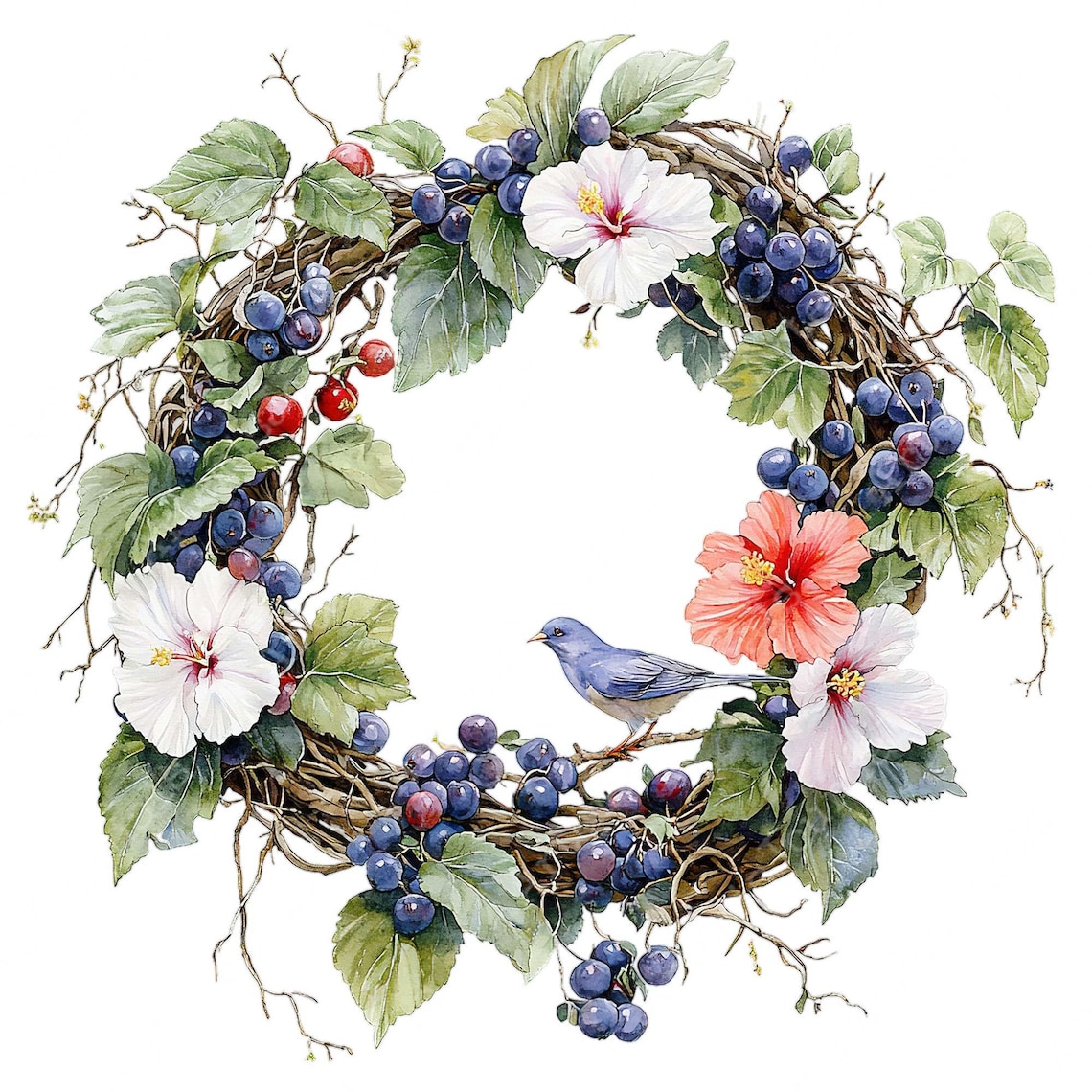 PNG + JPEG Watercolor Bird Wreath Clipart Bundle Spring Clipart Floral ...
