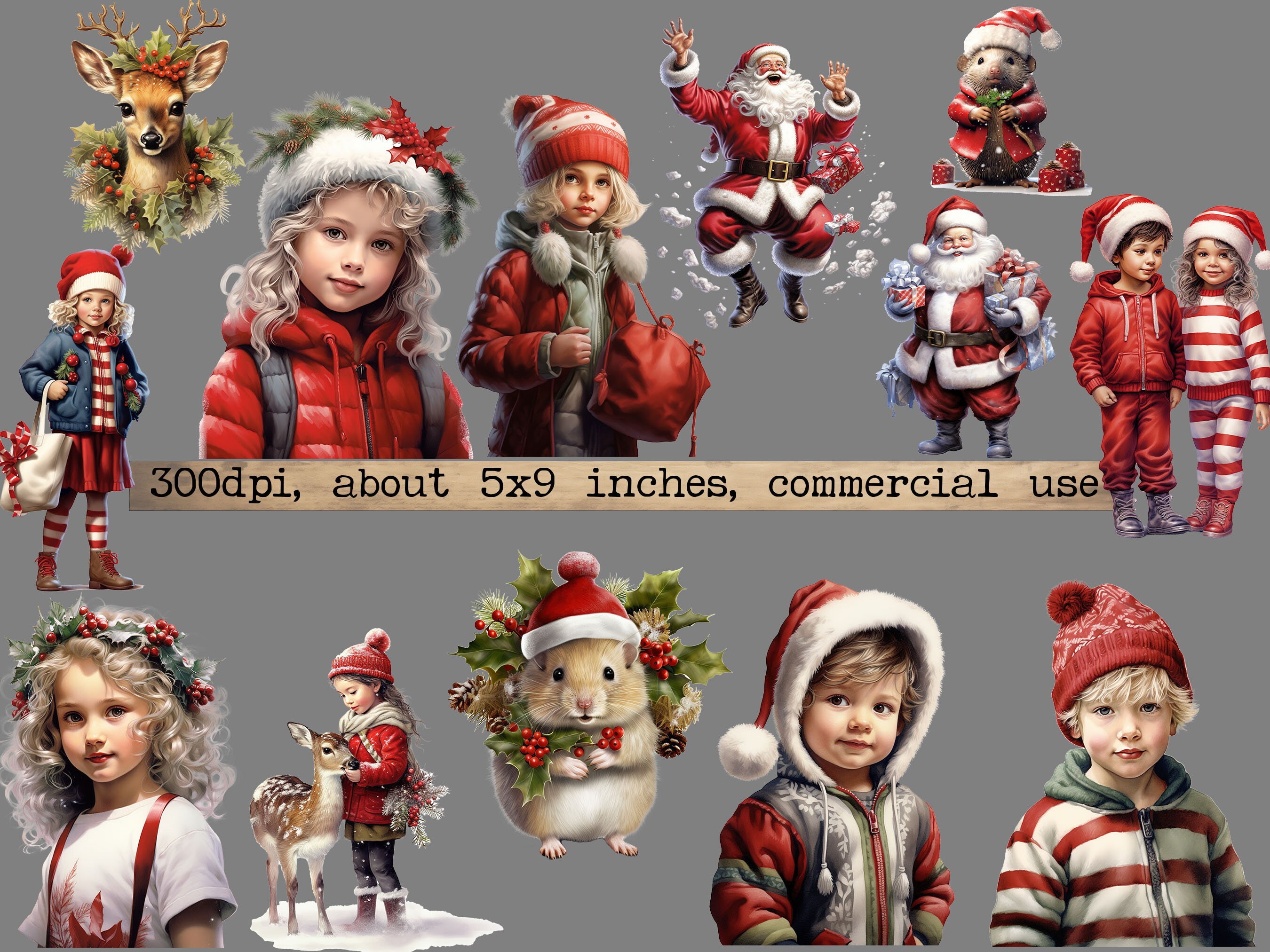 Big Christmas Bundle Clipart Transparent PNG, Little Girls, Christmas ...