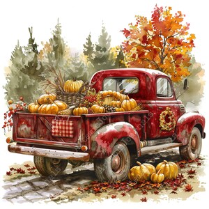 Watercolor Autumn Harvest Farm Truck Clipart Bundle JPEG Commercial Use ...