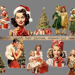 Retro Christmas Clipart PNG Bundle, '50s Transparent PNG, Wwii Clipart, Instant Download ...