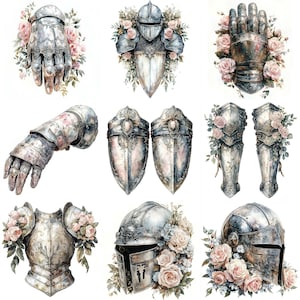 JPEG Watercolor Floral Knights Armor Clipart Bundle Medieval Knight ...