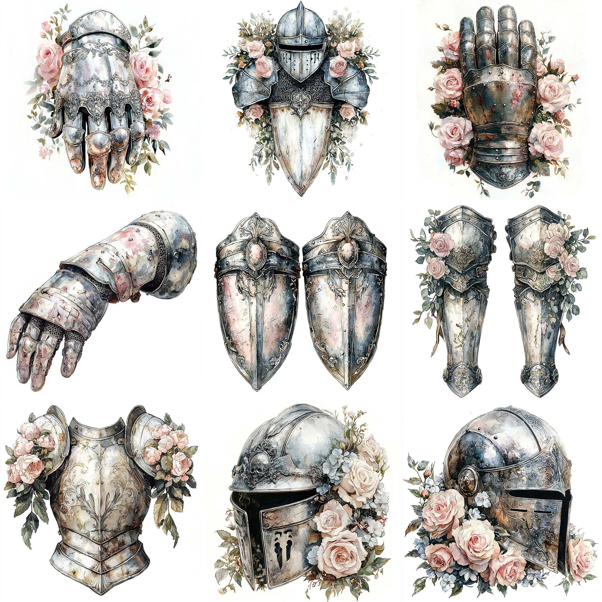 JPEG Watercolor Floral Knights Armor Clipart Bundle Medieval Knight ...