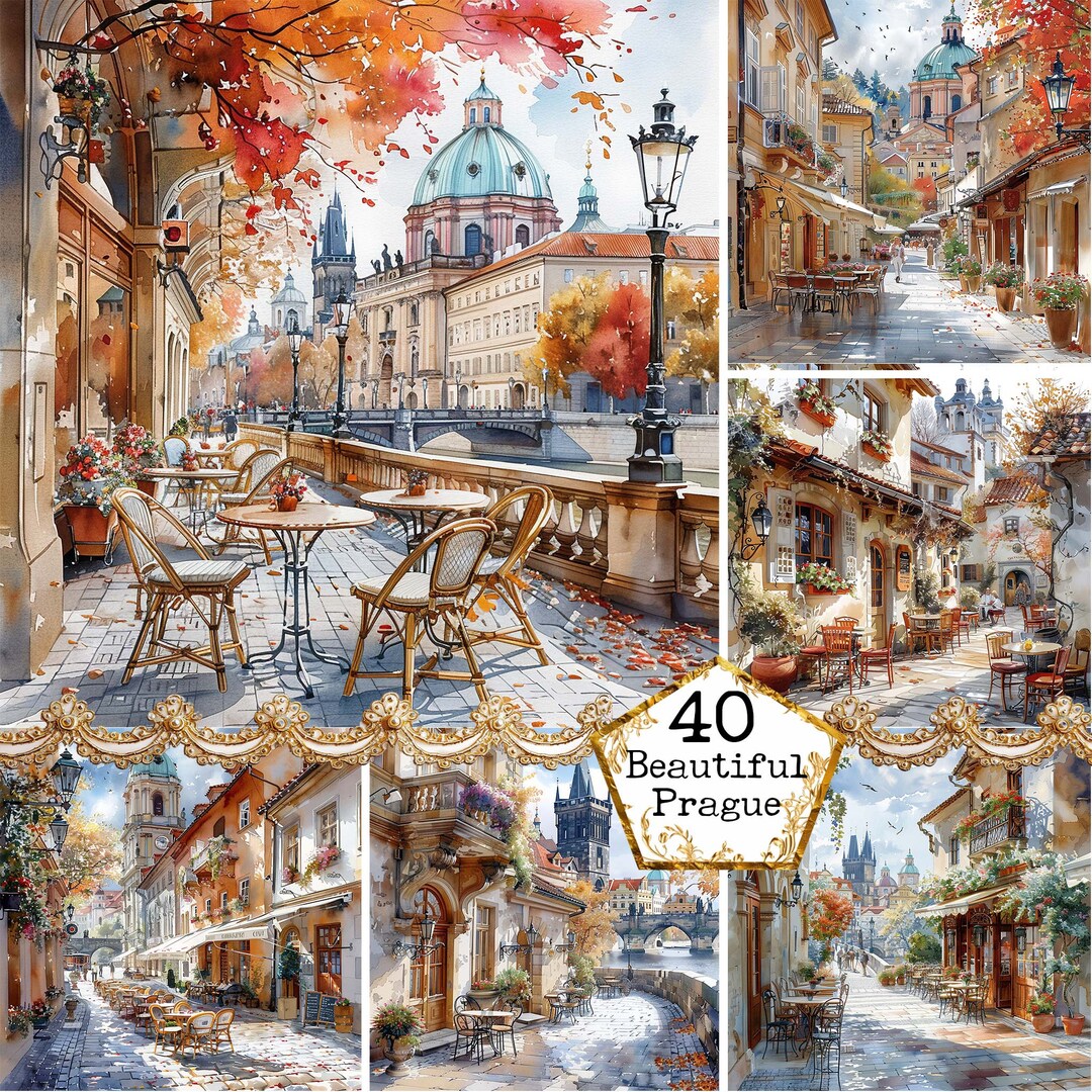 JPG Vintage Shabby Chic Prague Clipart JPEG Vintage Czech Republic Cafe ...