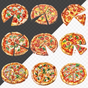 Watercolor Pizza Clipart Restaurant Bundle PNG for Commercial Use ...