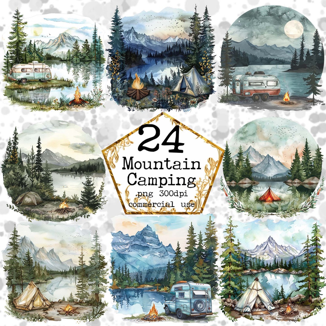 Watercolor Camping Clipart Bundle Mountain Clipart Forest Camping PNG ...