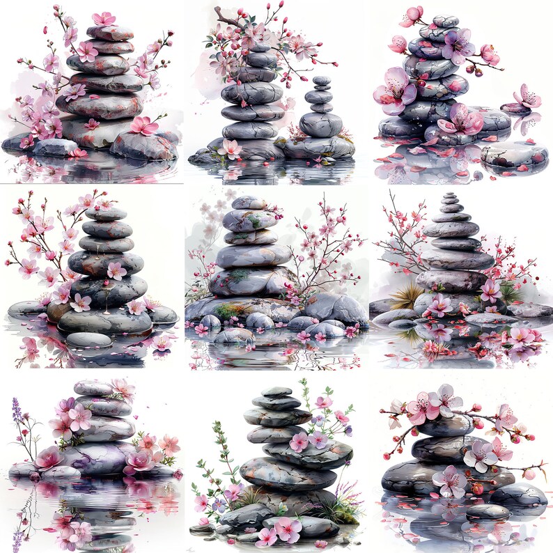 JPEG Zen Stones Spa Art Clipart Bundle JPEG Instant Download Paper ...