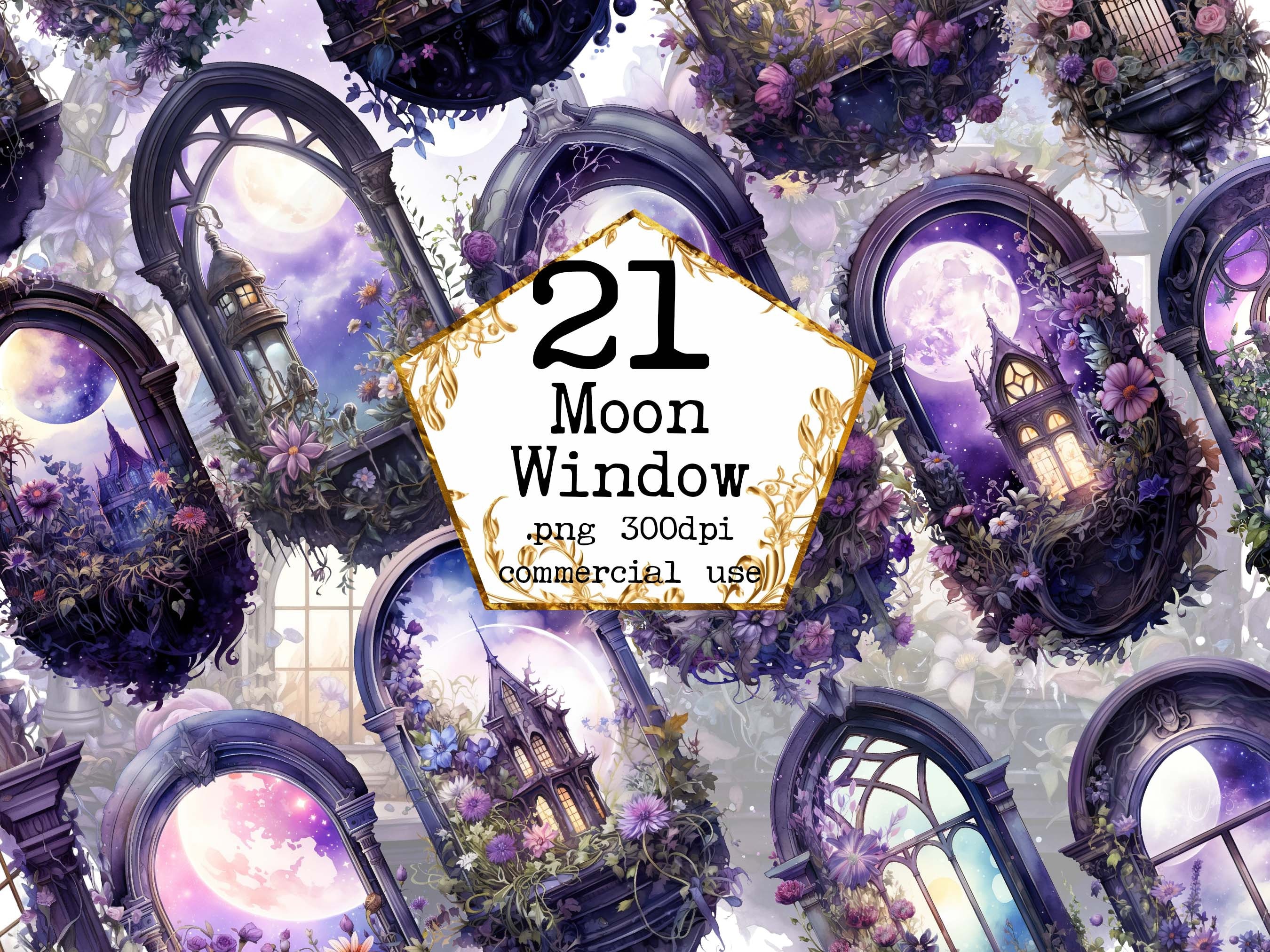 PNG Watercolor Fairytale Window Clipart Bundle Night Window PNG Instant ...