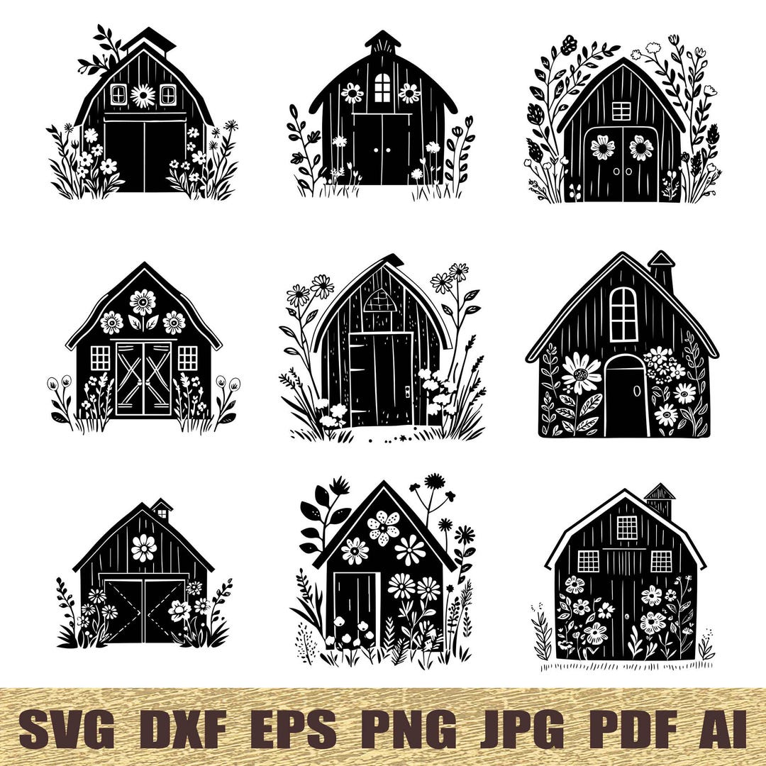 30 Floral Barn Svg, Dxf, Eps, Ai, Pdf, Jpg, Png Barn Silhouettes Cut ...