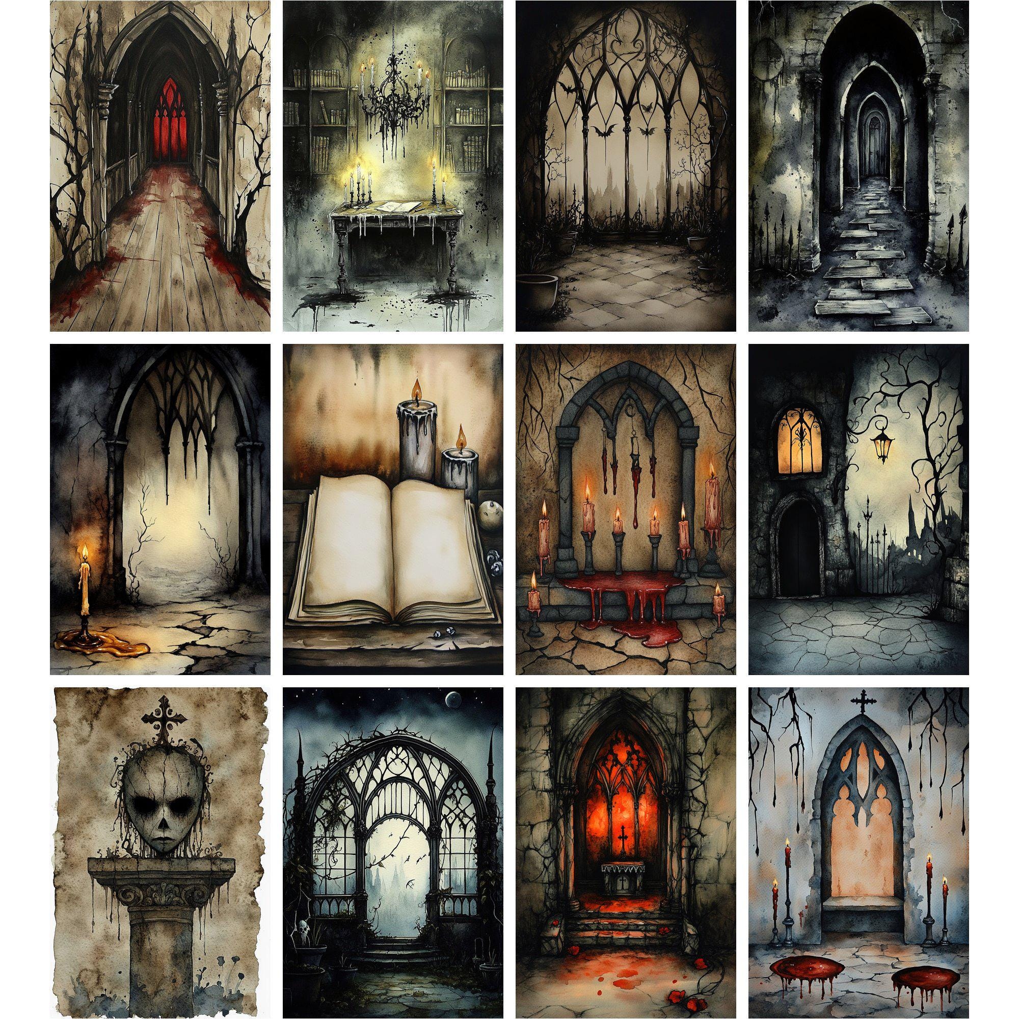 230 Watercolor Gothic Scenes - Printable Pages, Spooky Horror Junk ...
