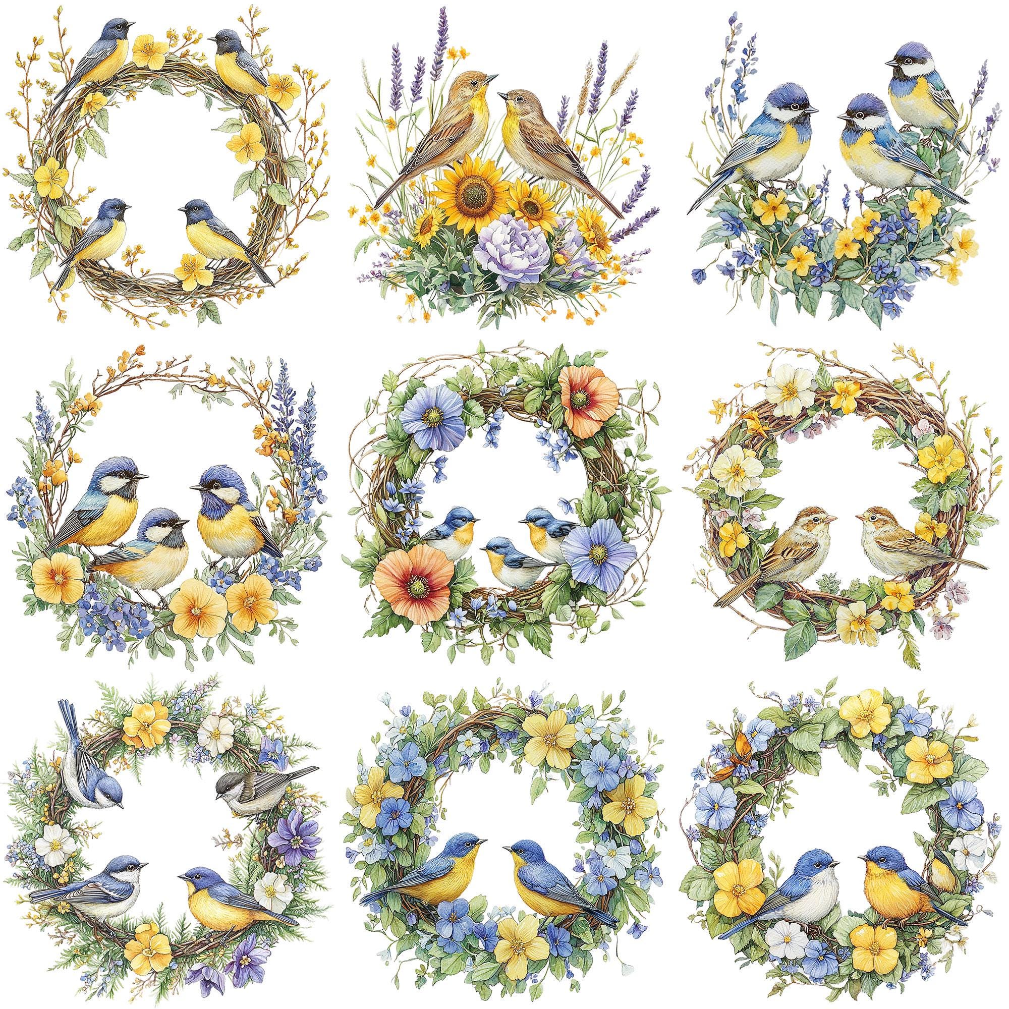 PNG + JPEG Watercolor Spring Wreath Clipart Bundle Spring Clipart ...