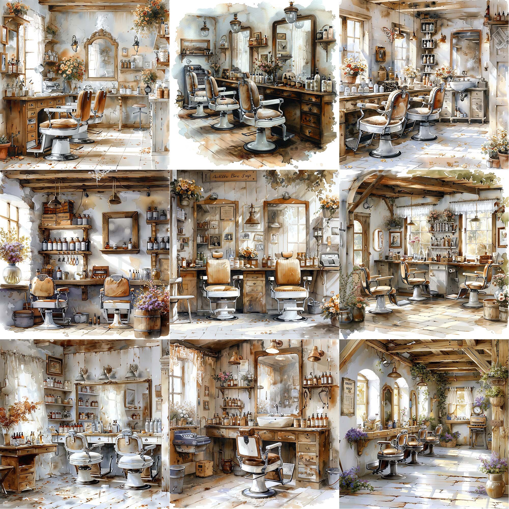 Watercolor Vintage Barber Shop JPEG Instant Download Hairdresser's Shop ...