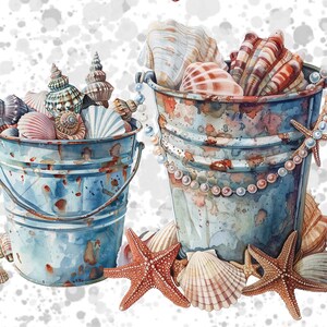 PNG Watercolor Seashell Buckets Rustic Clipart PNG Commercial Use ...