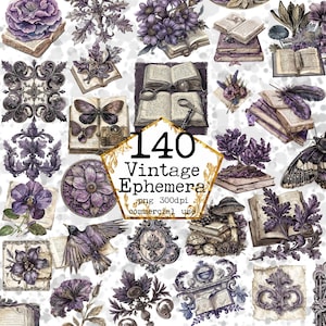PNG BIG Vintage Ephemera Clipart Bundle Monochromatic Clipart ...