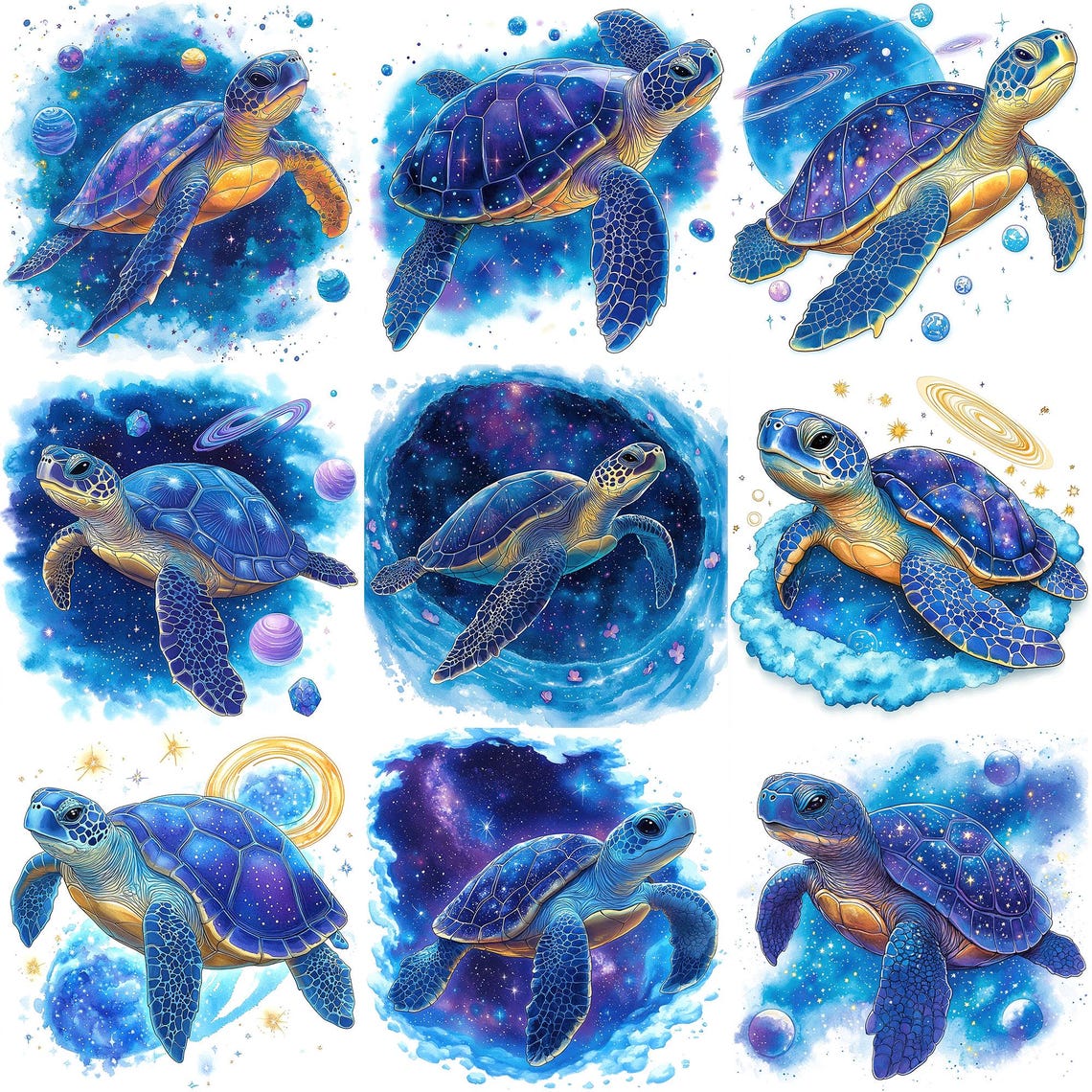 JPEG Watercolor Galaxy Turtle Clipart Bundle Celestial Ocean Clipart ...