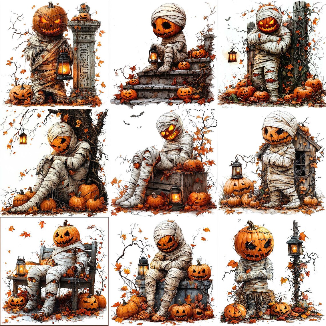 JPEG Watercolor Halloween Mummy Clipart Bundle Mummy Clipart Egyptian ...
