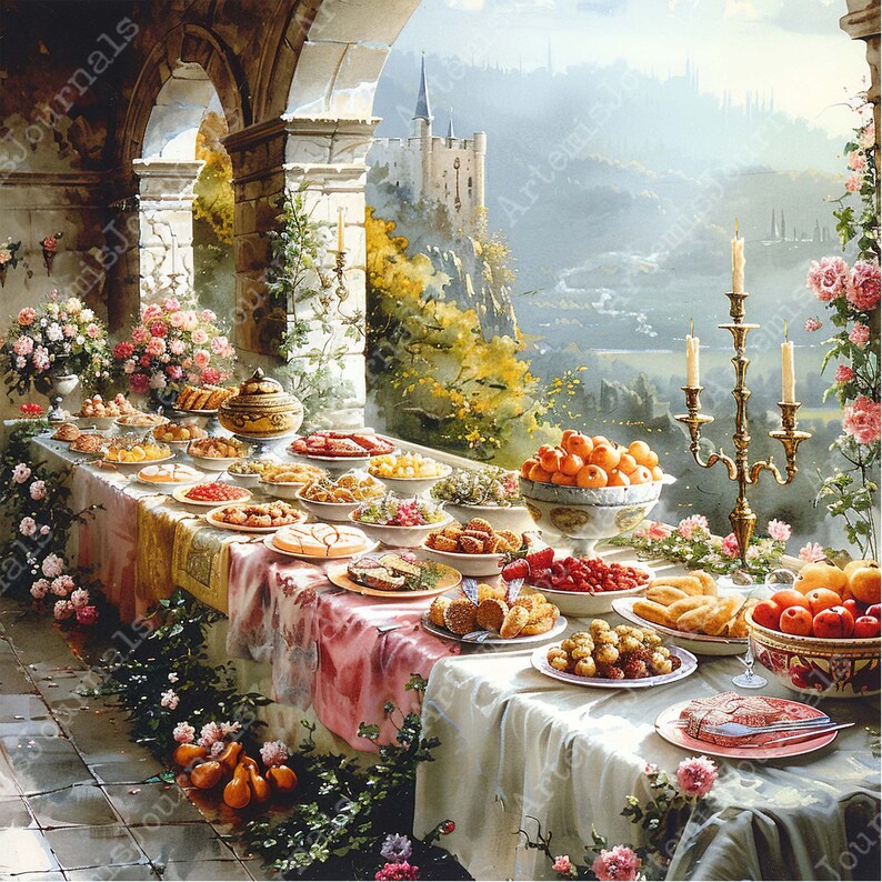 JPEG Watercolor Medieval Feast Clipart Bundle JPEG Vintage Clipart ...