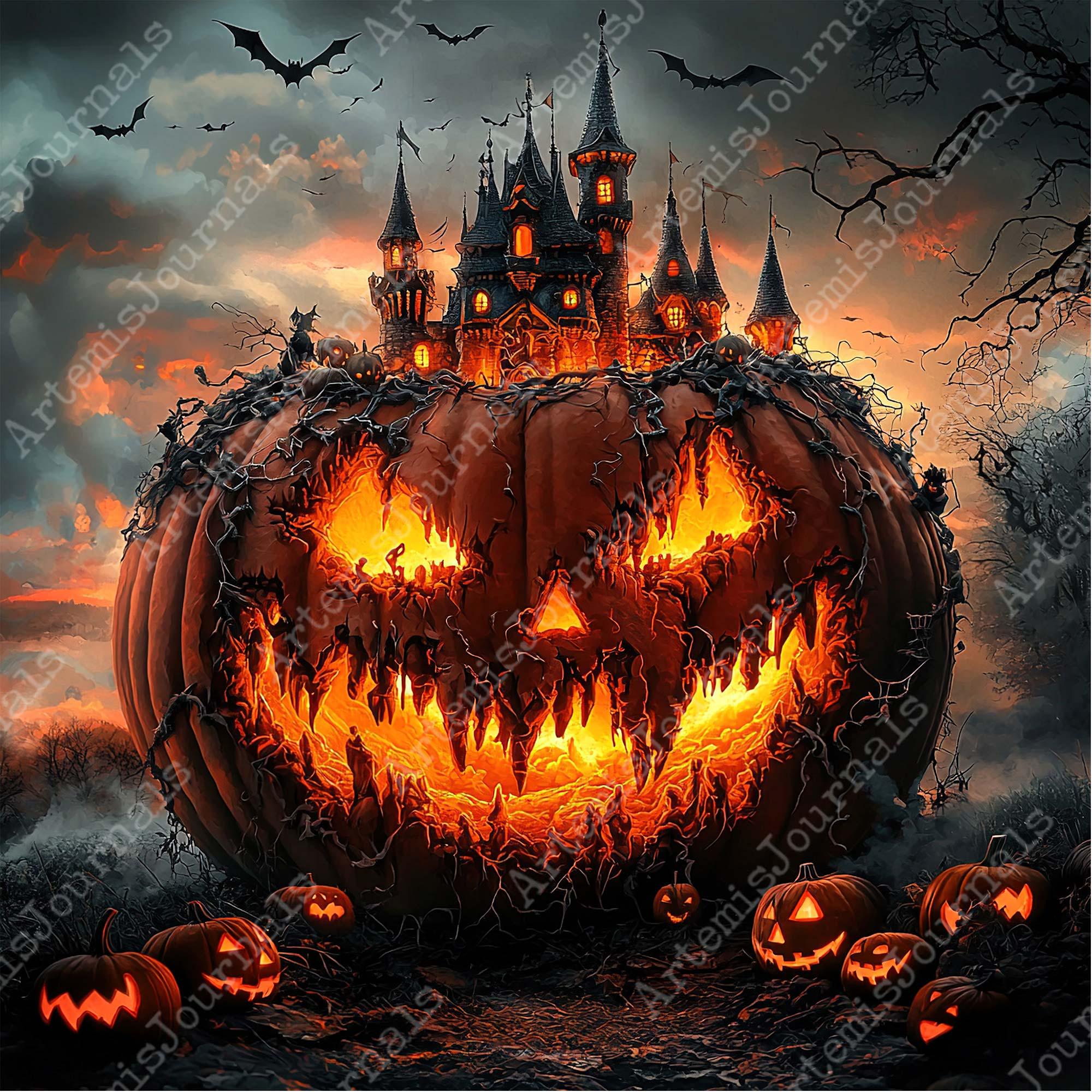 JPEG Spooky Pumpkin Illustration Halloween Background Scrapbook Paper ...