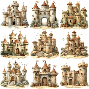 JPEG Watercolor Medieval Castle Clipart Bundle Fantasy Castle ...