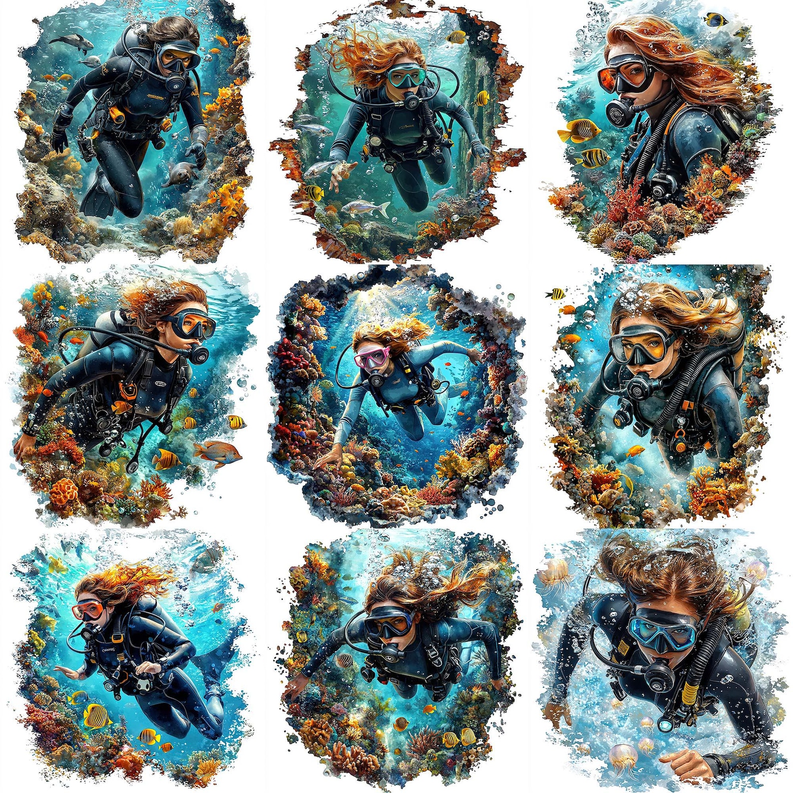JPEG Woman Diving Clipart Bundle Scuba Diving Clipart Underwater ...