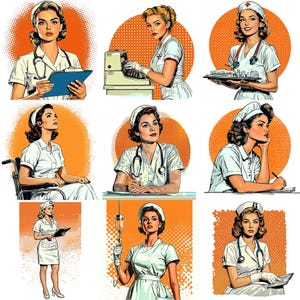JPEG Retro Nurse Clipart Bundle Pop Art Retro Nurse Clipart Commercial ...