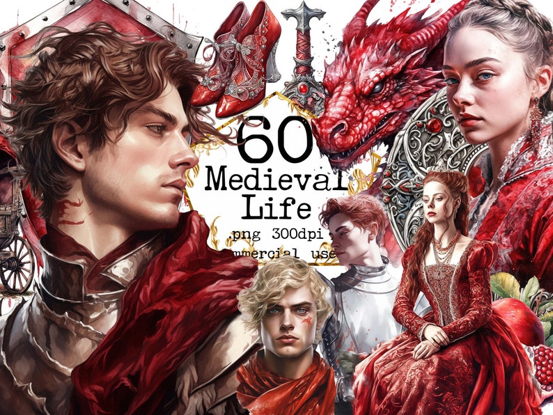 60 Medieval Watercolor Bundle Knights Ladies Castles - Etsy