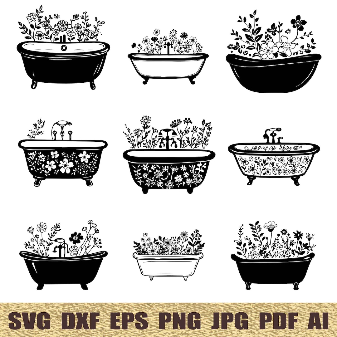 10 Floral Bathtubs Svg High Quality SVG Bundle Bathtub Dxf Bathtub Png ...