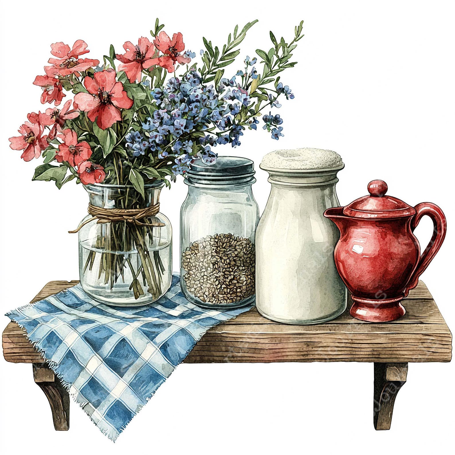 JPEG Vintage Pantry Granma's Rustic Checkered Jars and Tins Clipart ...