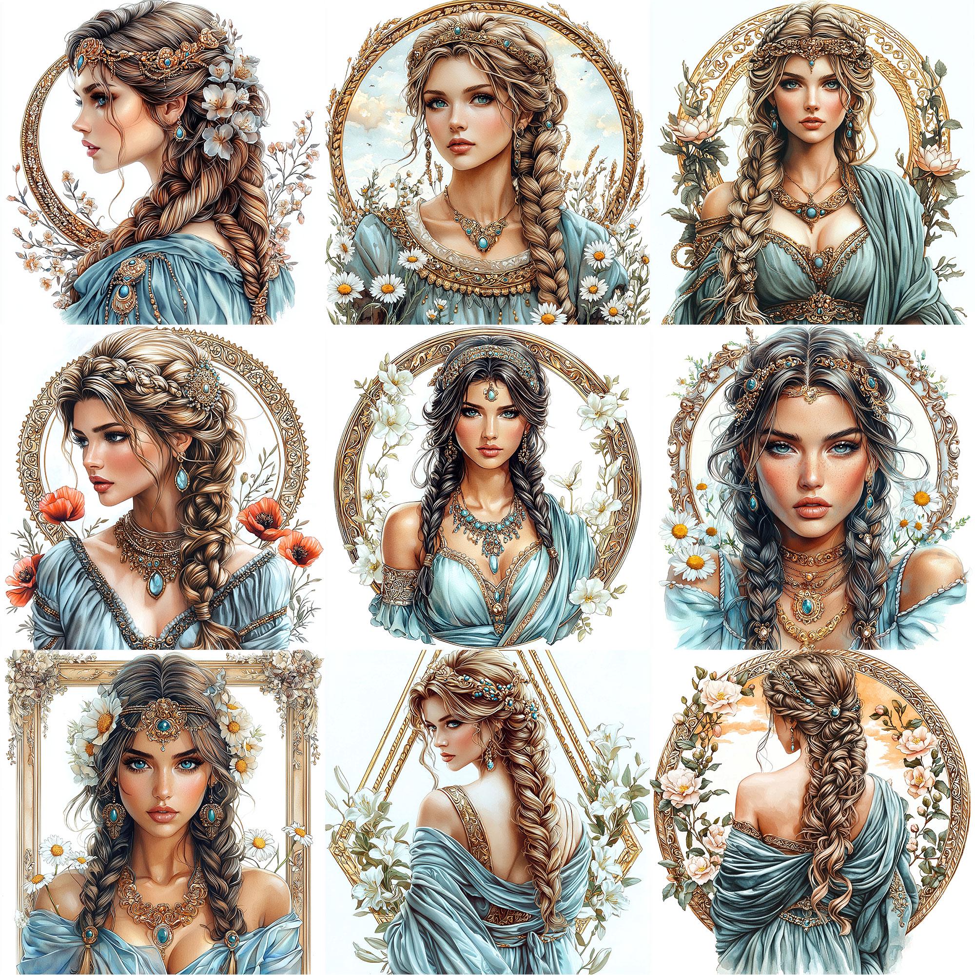 JPEG Watercolor Goddess Clipart Bundle Mythology Clipart Beautiful ...