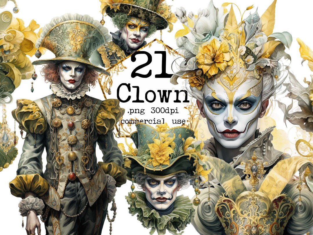 Watercolor Clown Clipart Bundle Sublimation Design Digital Clown Art ...