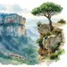 JPG Watercolor Tree on a Cliff Clipart Bundle JPEG Landscape Clipart ...