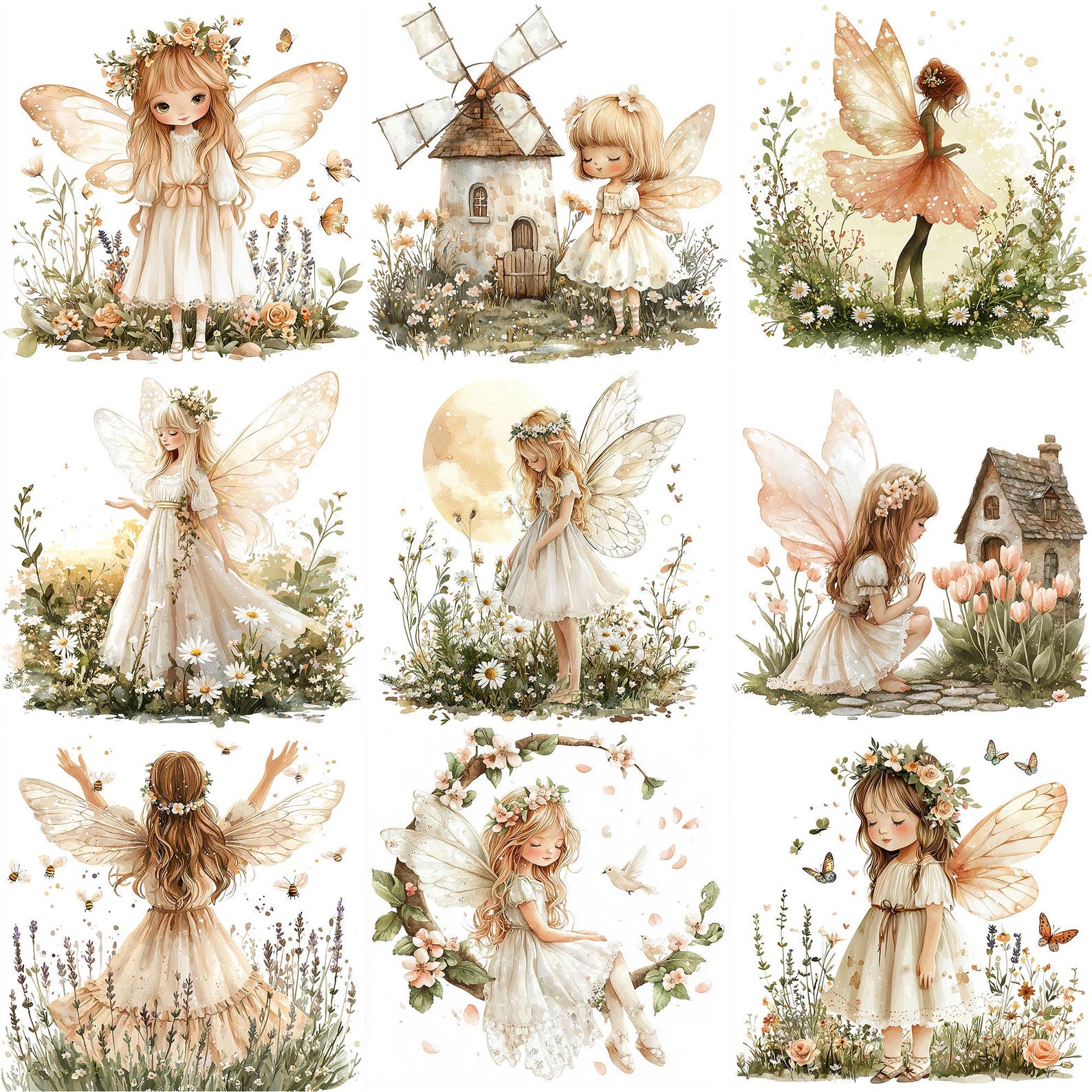 JPEG Spring Fairy Clipart Bundle Instant Download Spring Flowers White ...