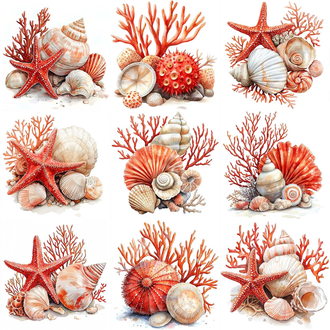 JPEG Coral Reef Sea Shell Collection Clipart Nautical Sea Clipart ...