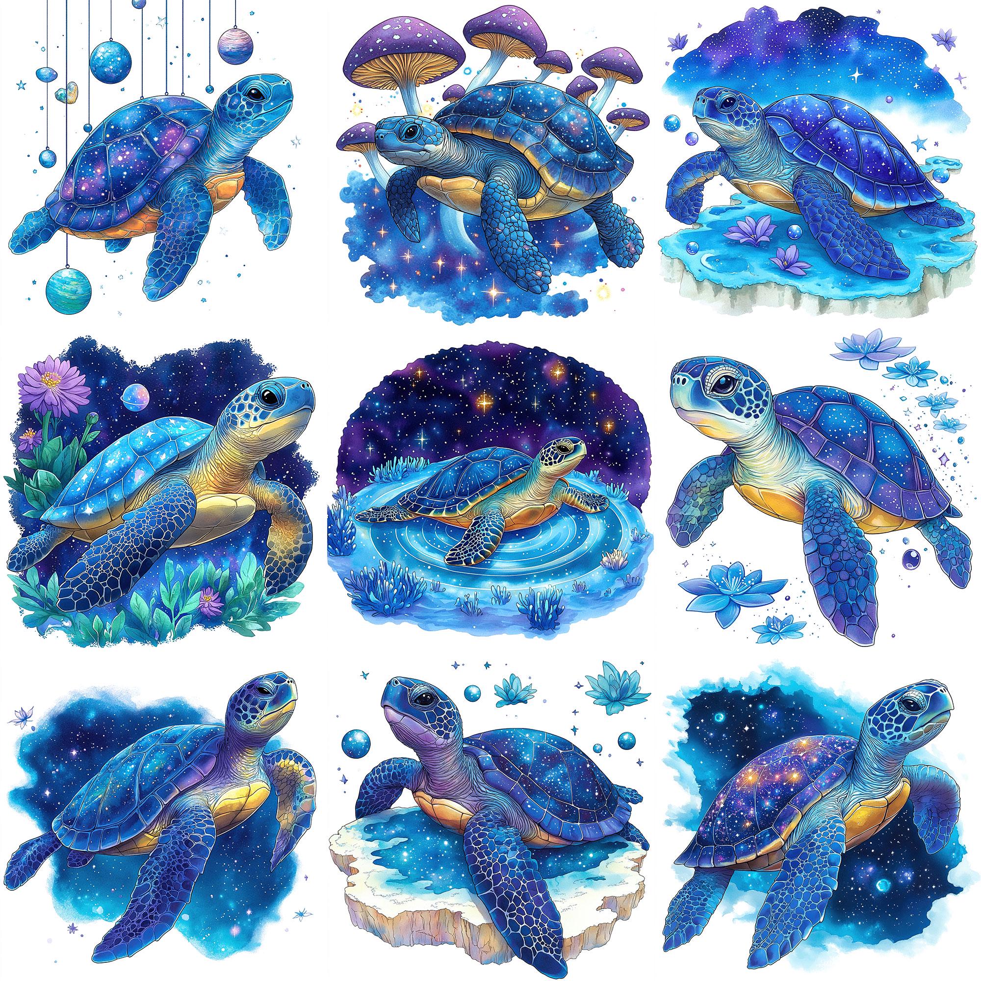JPEG Watercolor Galaxy Turtle Clipart Bundle Celestial Ocean Clipart ...