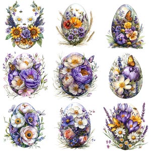 PNG + JPEG Watercolor Floral Egg Clipart Bundle Easter Eggs Wild ...