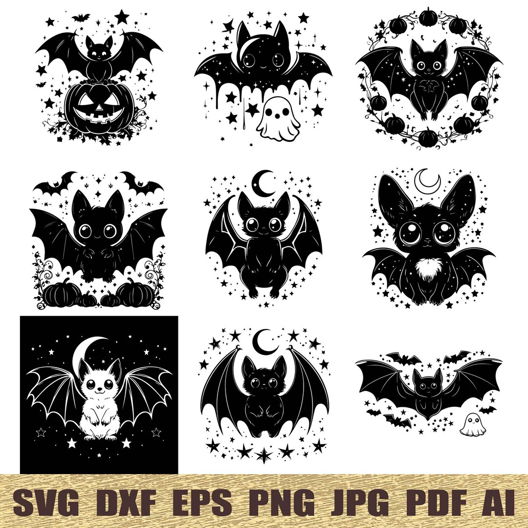 30 Cute Bat Svg, Dxf, Eps, Ai, Pdf, Jpg, Png, Bat Silhouette, Halloween ...
