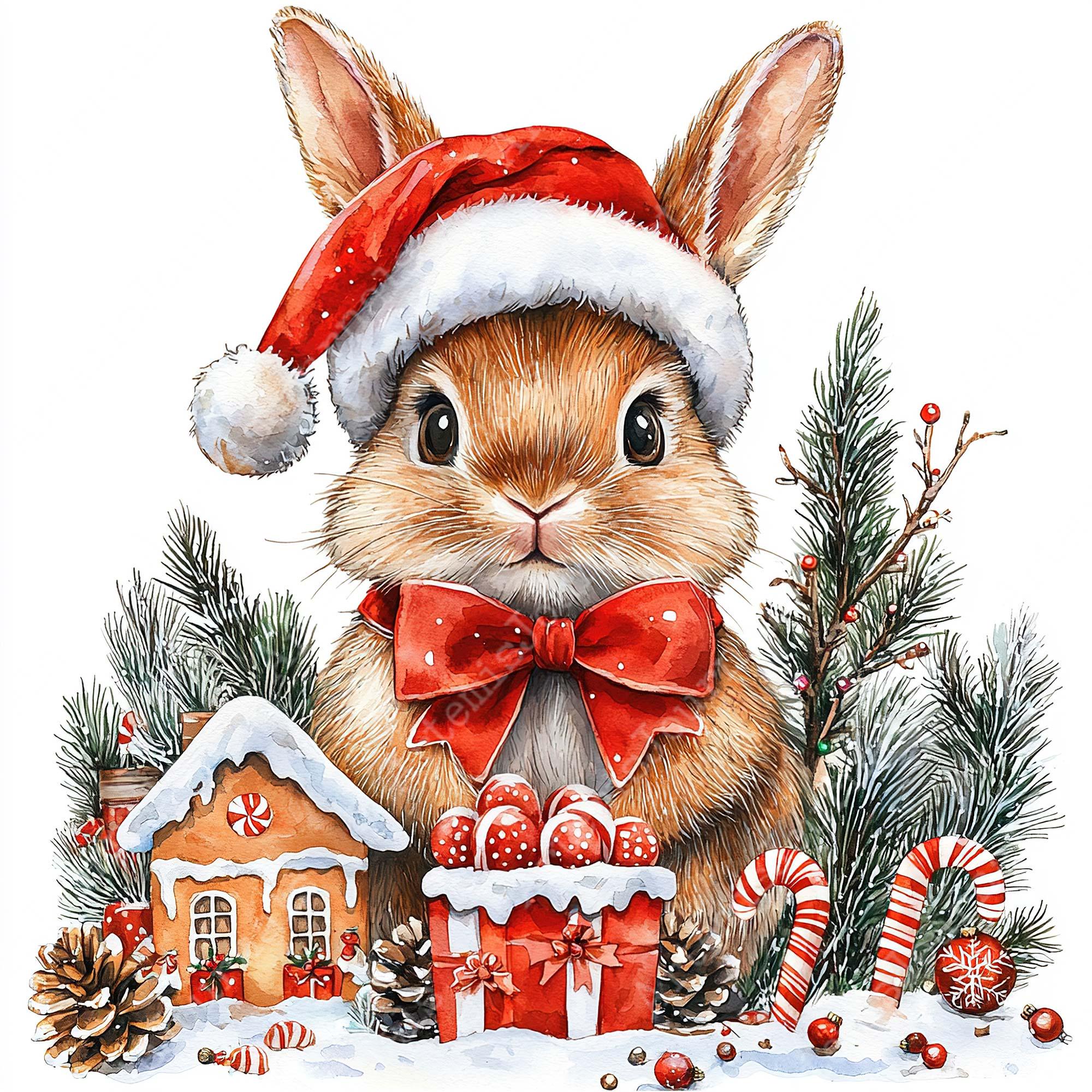 JPEG Watercolor Christmas Bunny Clipart Holliday Clipart Christmas ...
