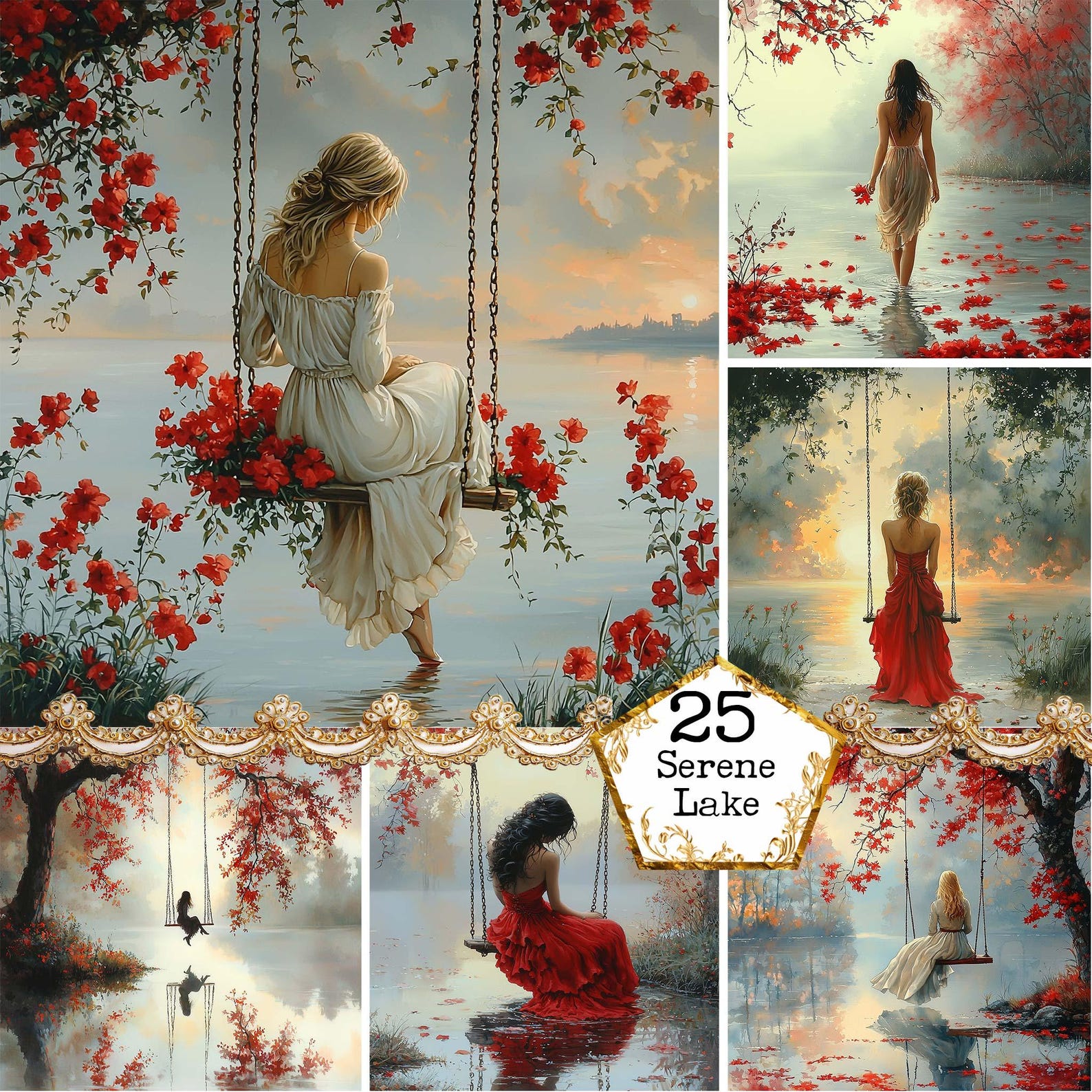 JPEG Girl on a Swing Over a Misty Lake Graphics Beautiful Girl ...