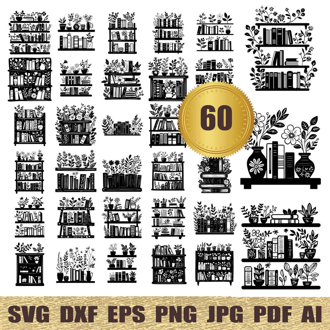 Books Svg Bundle Library Svg Bookshelf Svg Books Clipart Books Cut ...