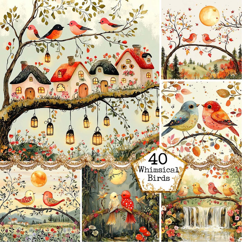 Whimsical Birds - Etsy