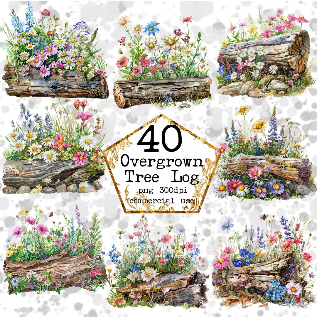 Watercolor Overgrown Log Clipart Bundle Forest Clipart Magical Forest ...