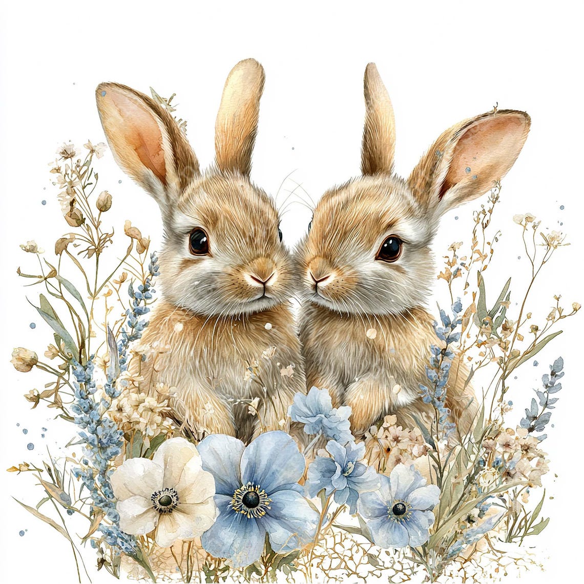 JPEG Watercolor Spring Bunnies Clipart Spring Rabbits Pastel Color ...