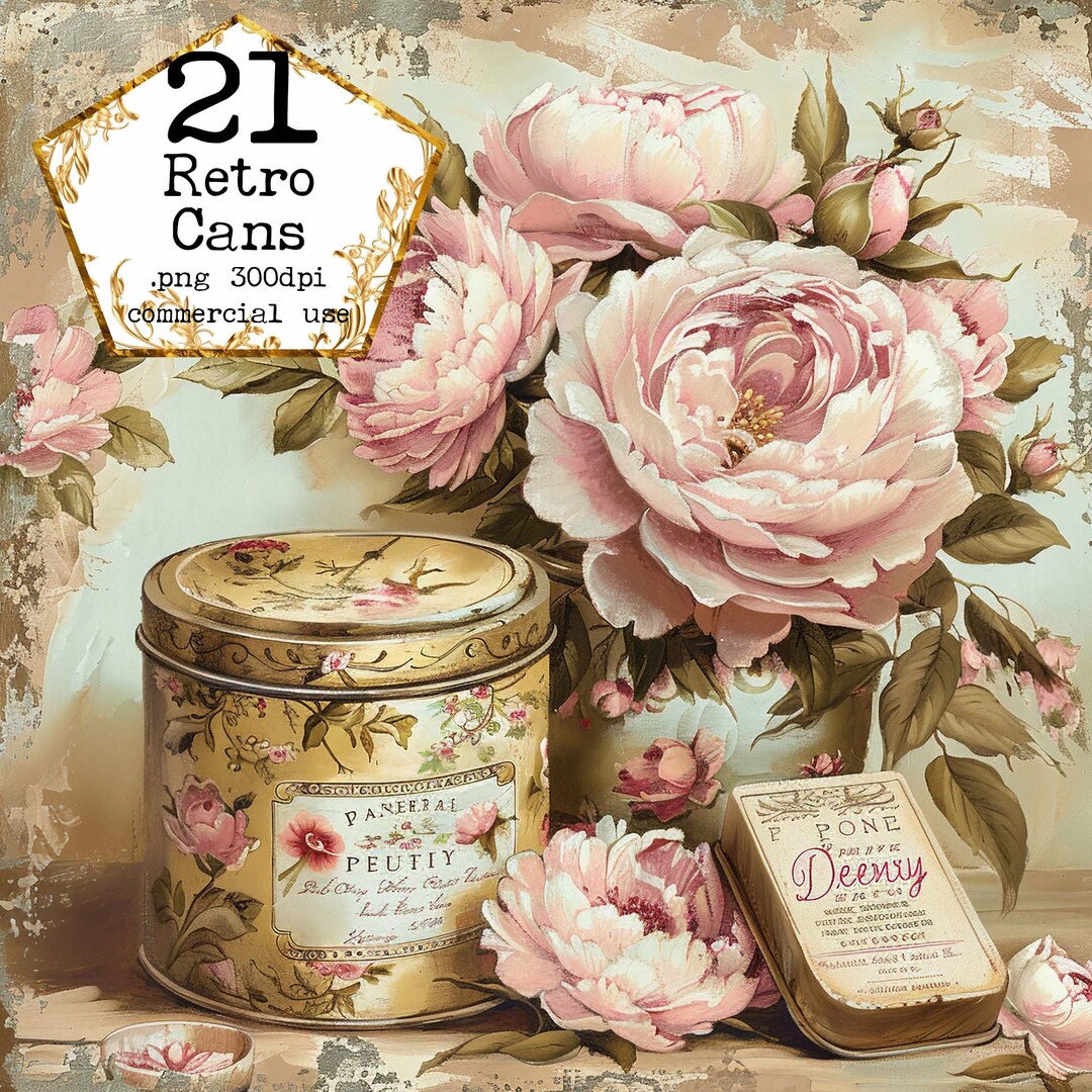 JPEG Shabby Chic Retro Cans and Flowers Clipart Bundle High Quality ...