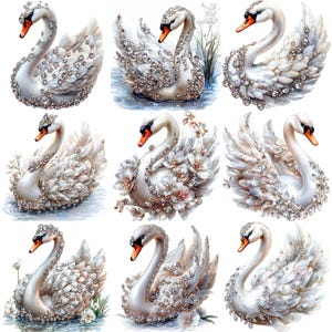 JPEG Diamond Swan Clipart Bundle Fantasy Swan Clipart Bird Clipart ...
