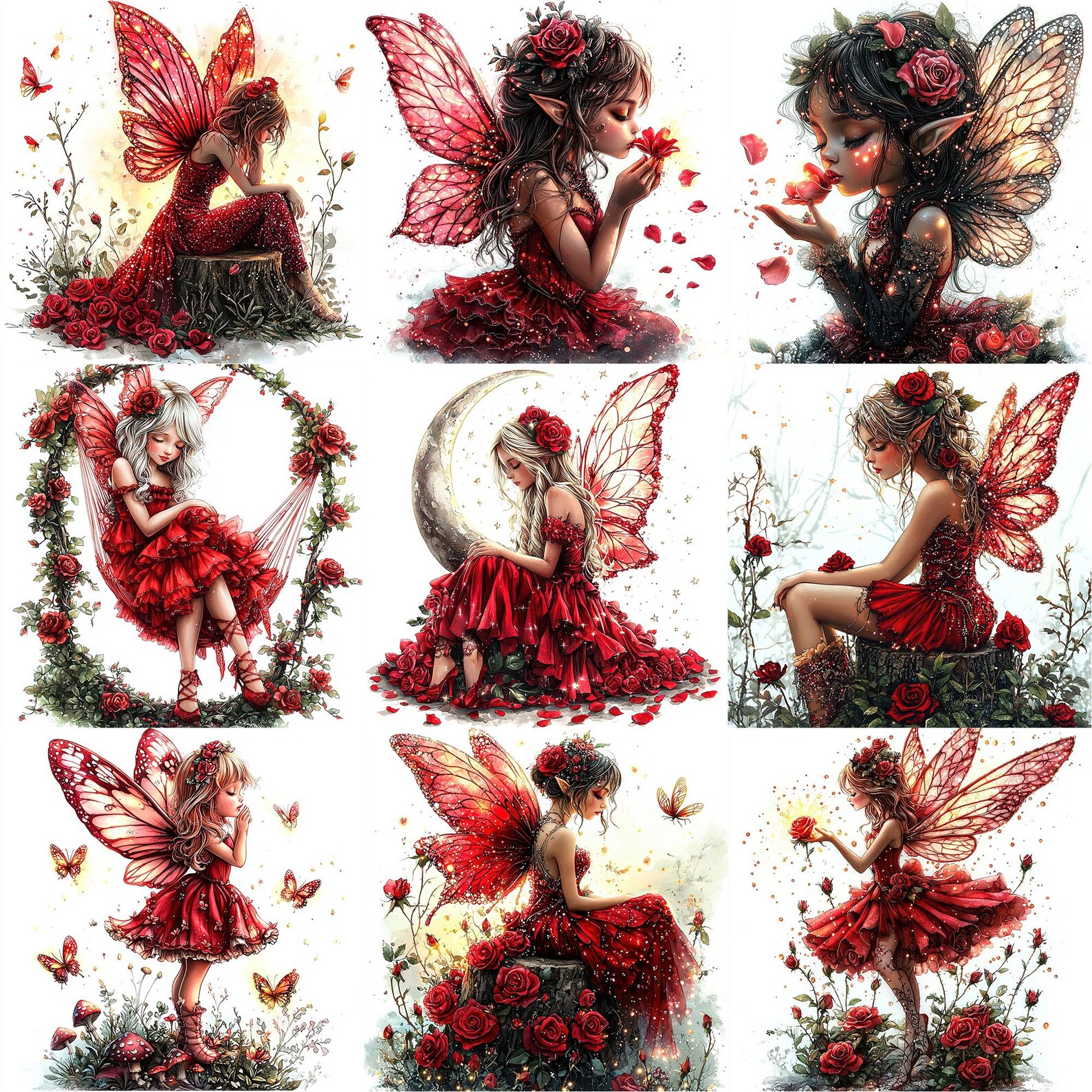 JPEG Watercolor Red Haired Fairy Clipart Bundle Love Fairy Magical ...
