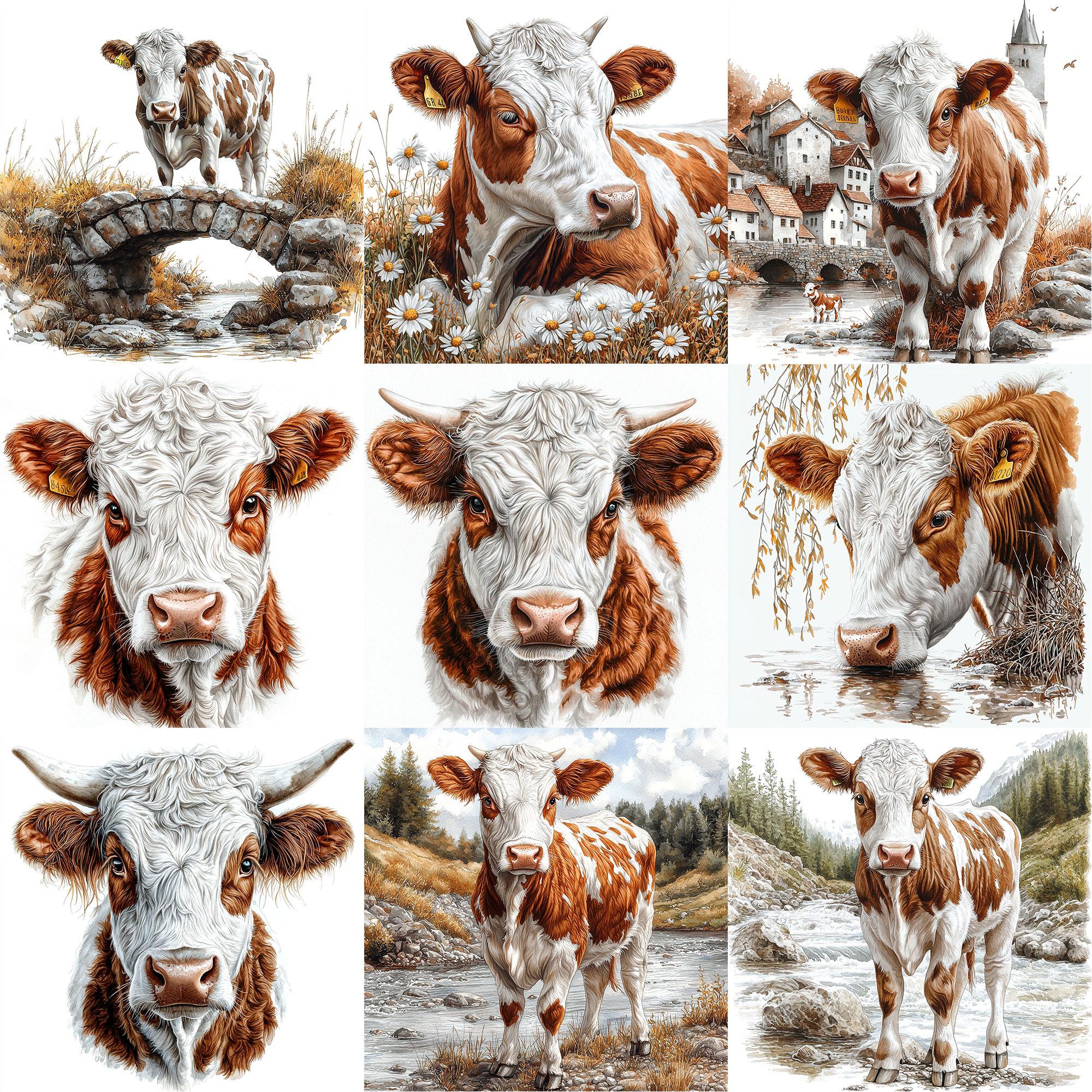 JPEG Watercolor Farmyard Cow Clipart Bundle Cottage Core Farm Land Farm ...