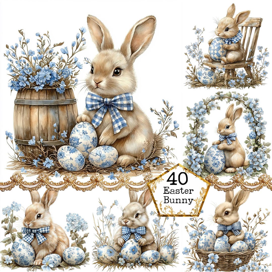 JPEG Watercolor Spring Rabbit Clipart Bundle Cute Bunny Clipart Spring ...