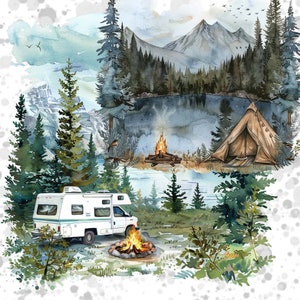 Watercolor Camping Clipart Bundle Mountain Clipart Forest Camping PNG ...