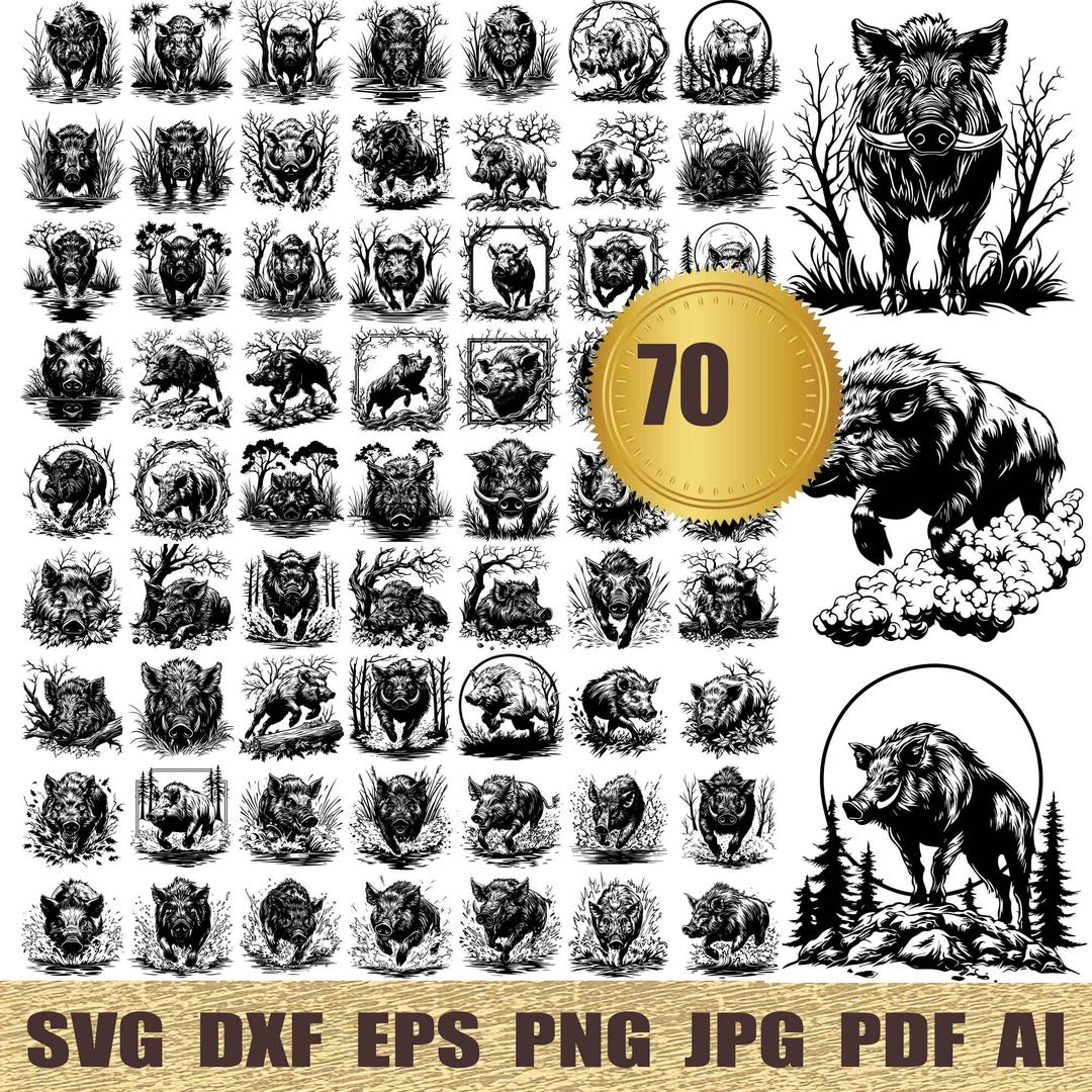 70 Wild Boar Svg, Dxf, Eps, Ai, Pdf, Jpg, Png Laser Engrave Files Svg ...