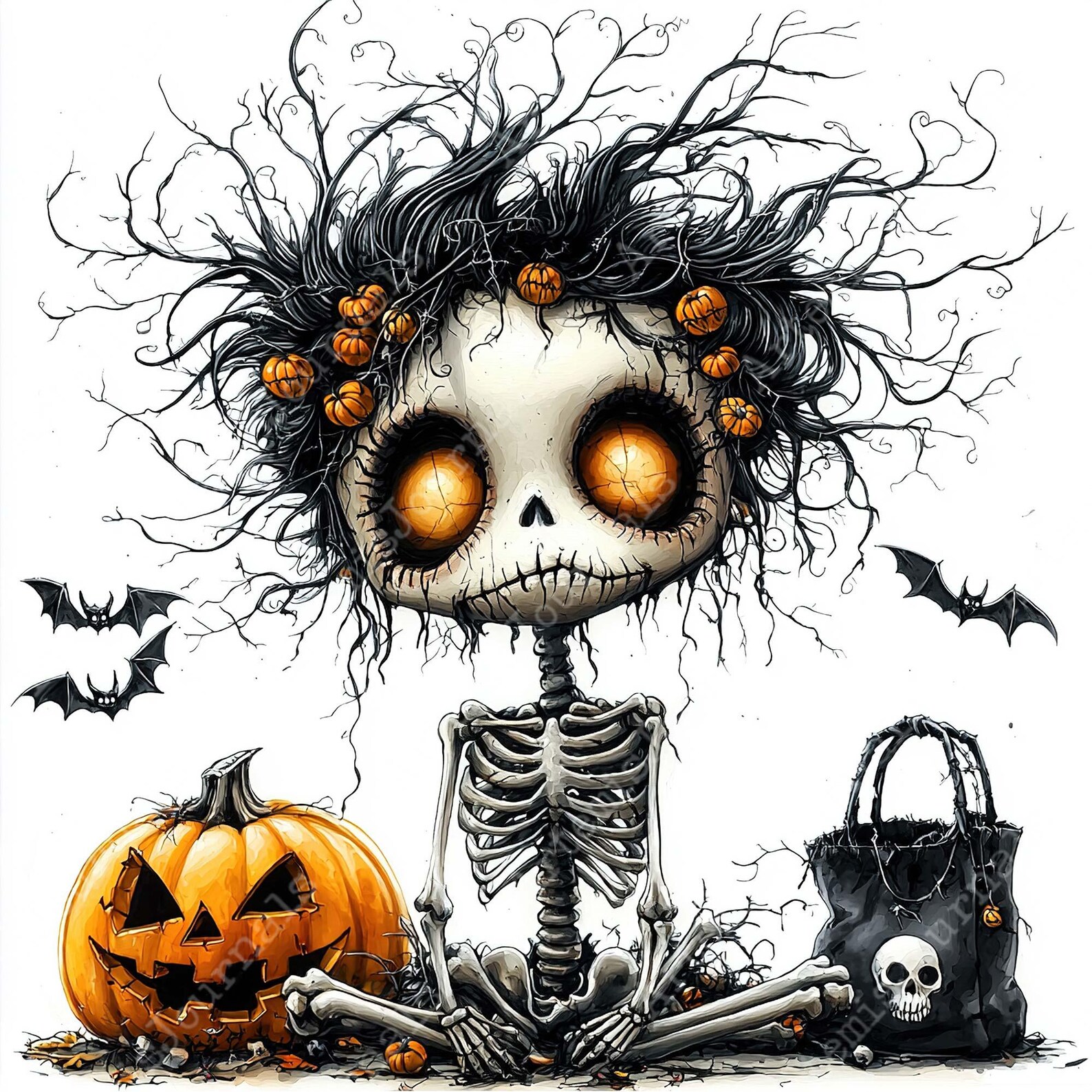 JPEG Spooky Whimsical Fashion Skeleton Girl Clipart Bundle Scary Girl ...
